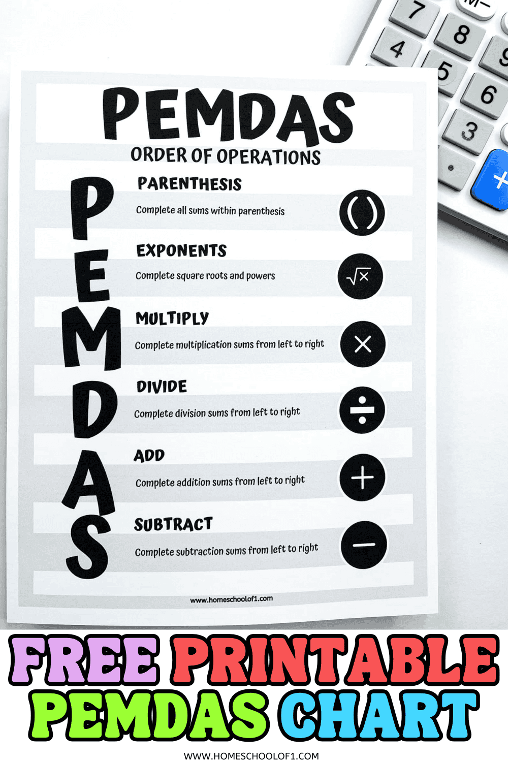 Free Order of Operations Worksheet With PEMDAS Chart