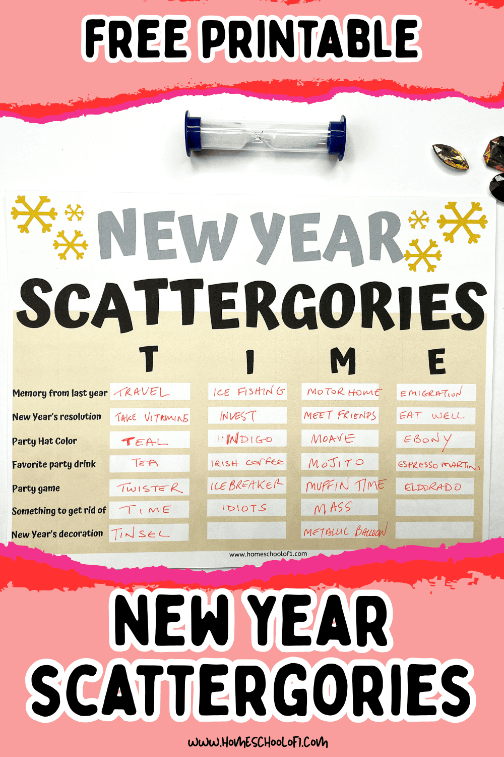 New Year's Scattergories Game (Free Printables)