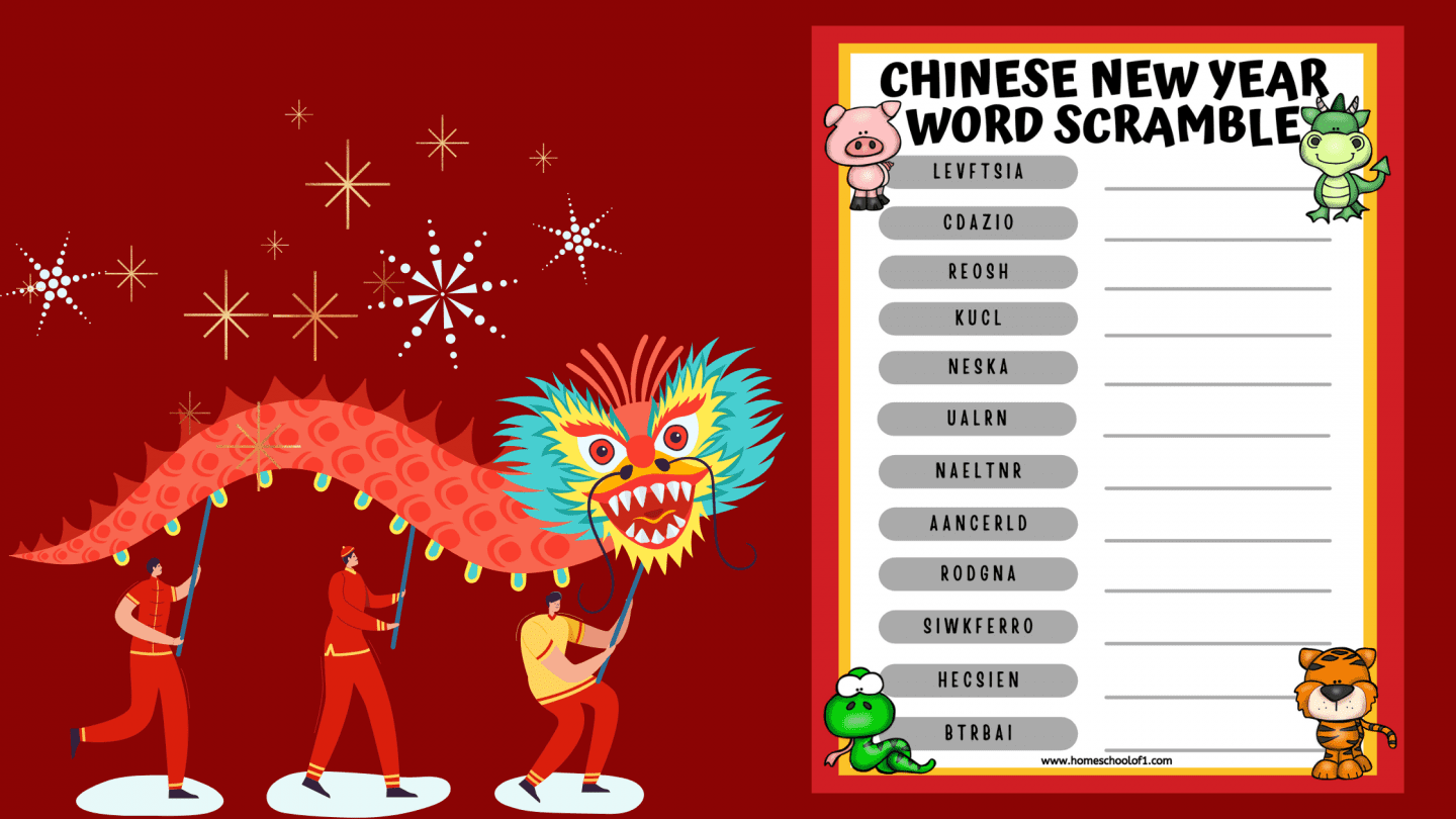 Chinese New Year Word Scramble (easy & harder versions)