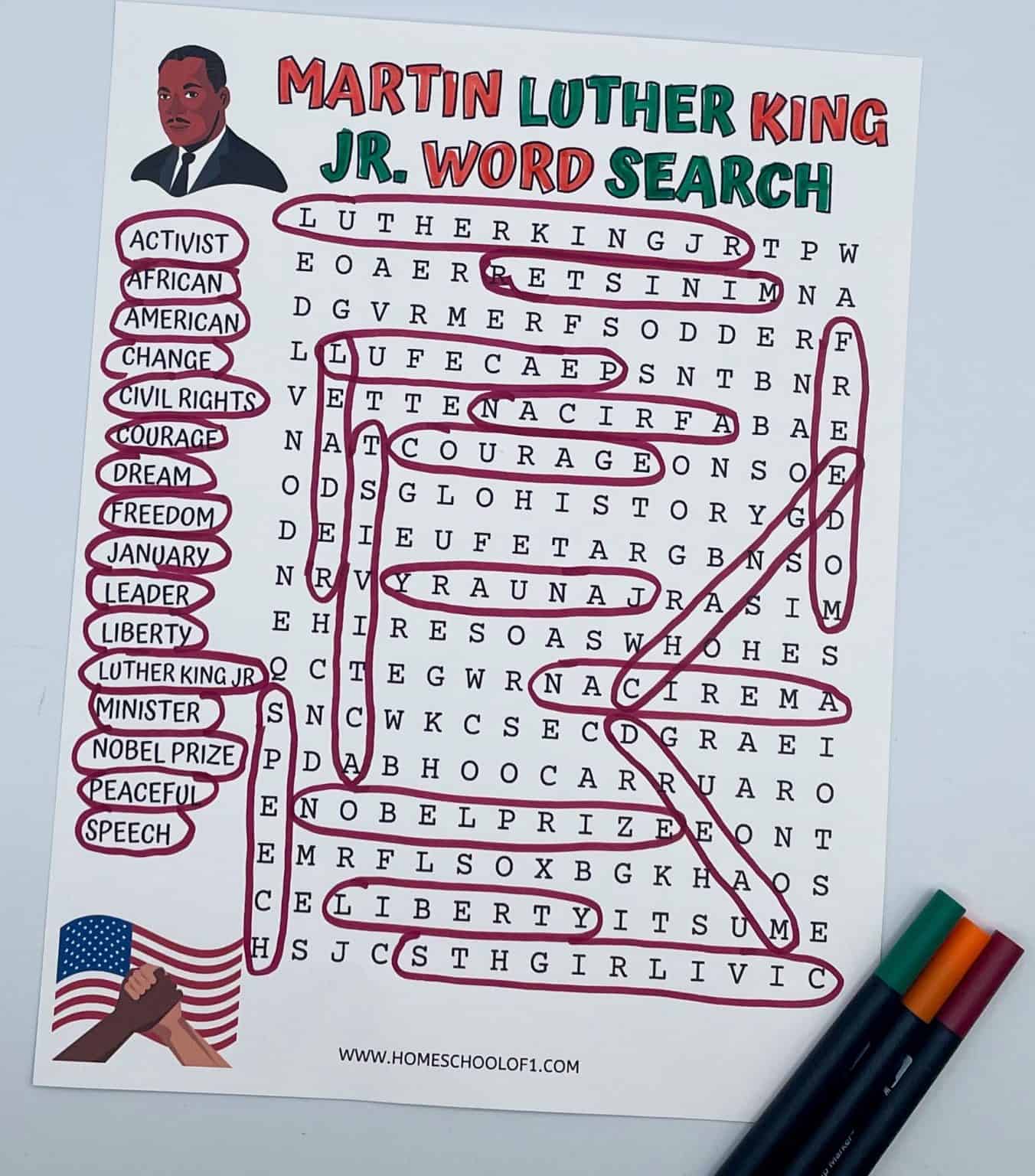 Free Printable Martin Luther King Jr Word Search