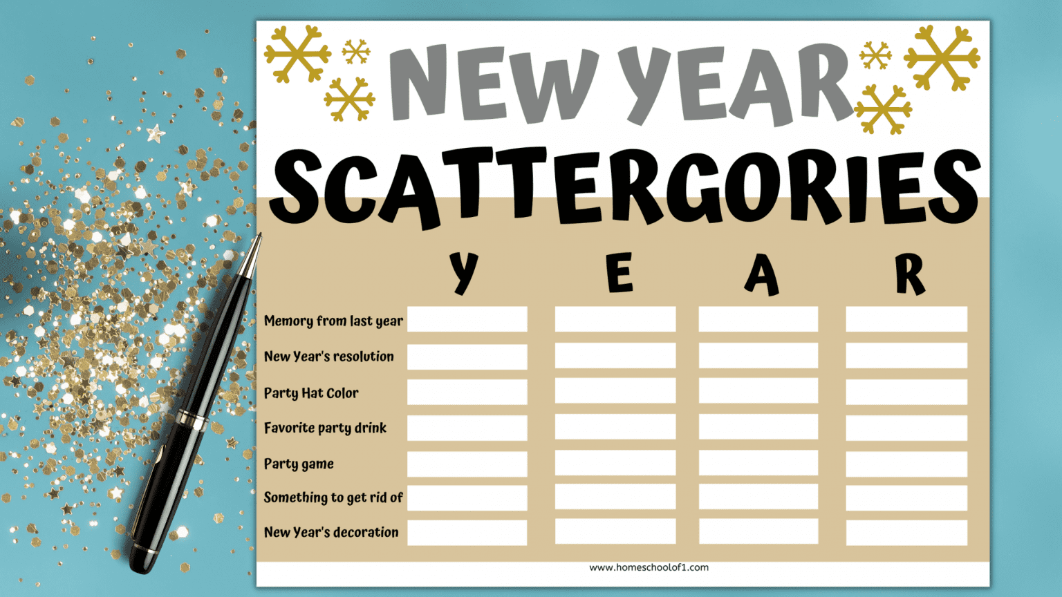 New Year's Scattergories Game (free printables)