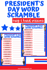 President's Day Word Scramble (easy & hard versions)