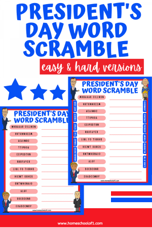 President's Day Word Scramble (easy & hard versions)