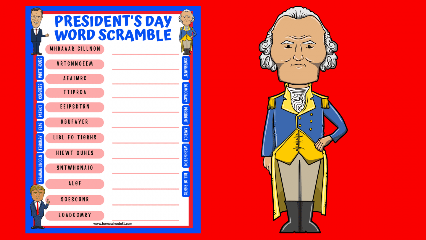 President's Day Word Scramble (easy & hard versions)