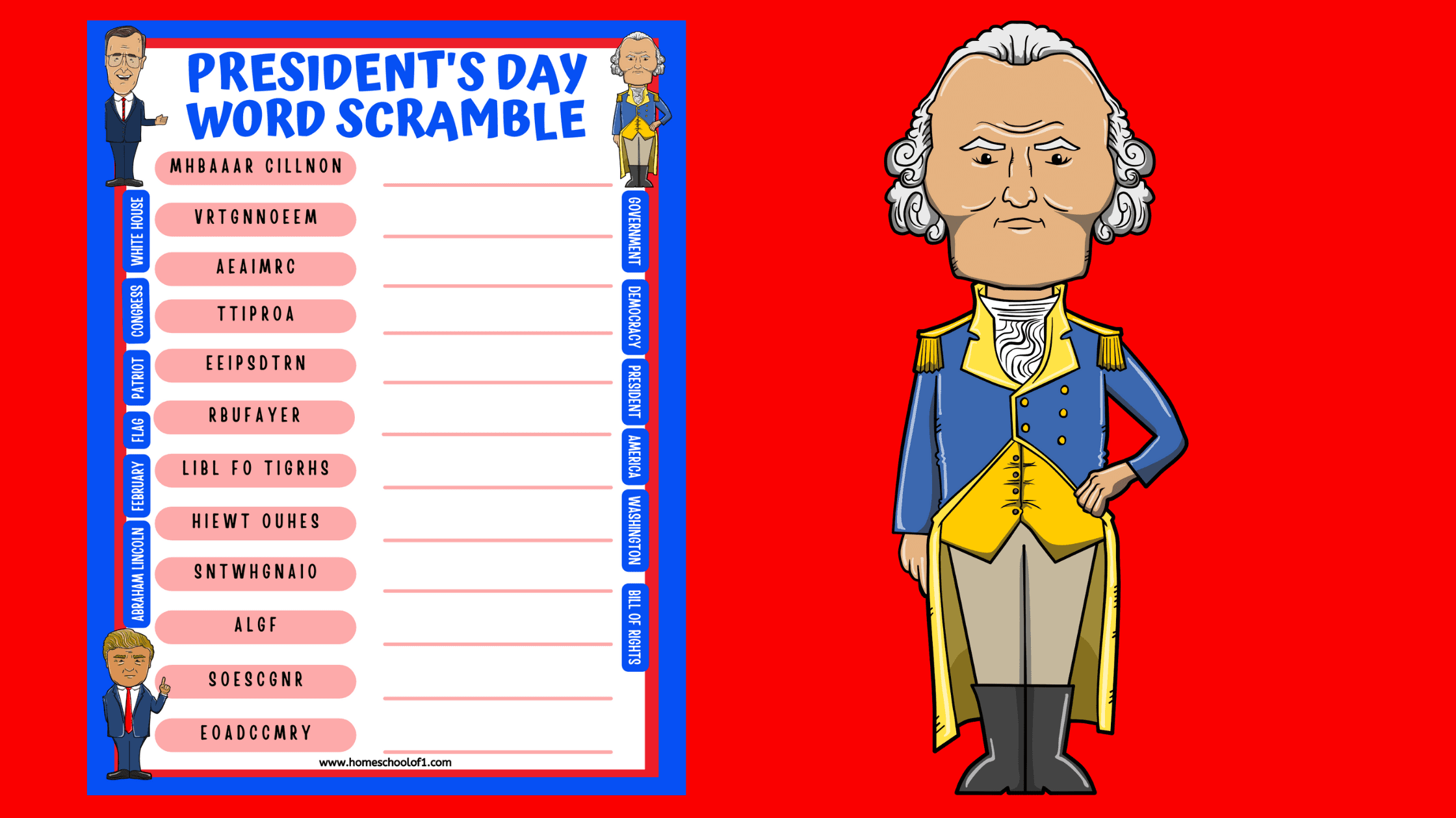Free President's Day Word Scramble Printable For Kids