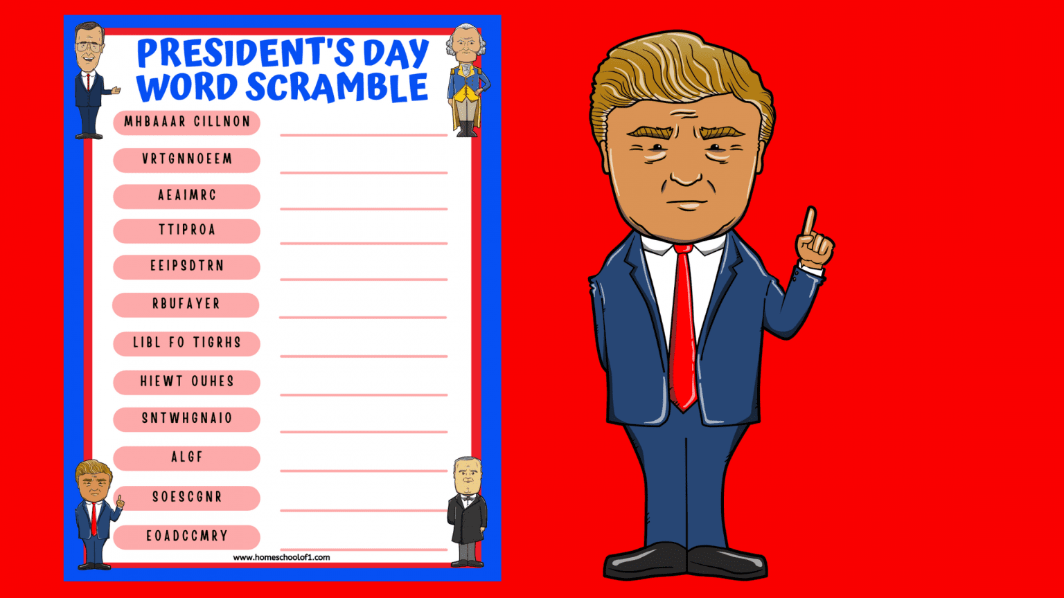 President's Day Word Scramble (easy & hard versions)