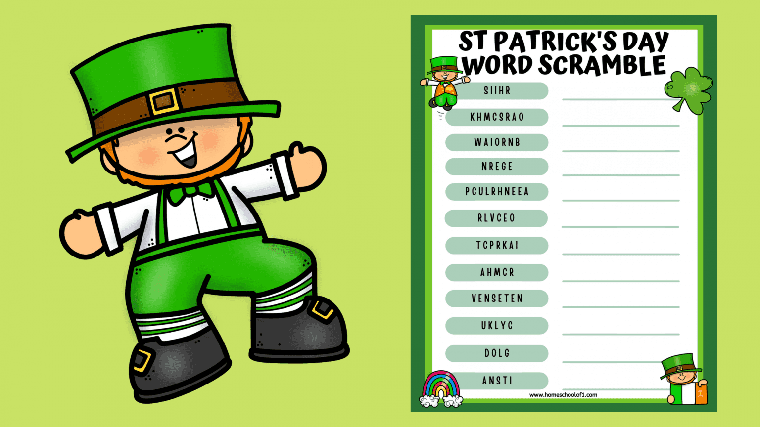 St Patrick's Day Word Scramble (easy & hard versions)