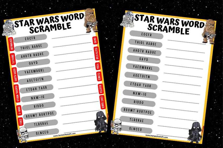 Star Wars Word Scramble (Easy & Hard Versions)