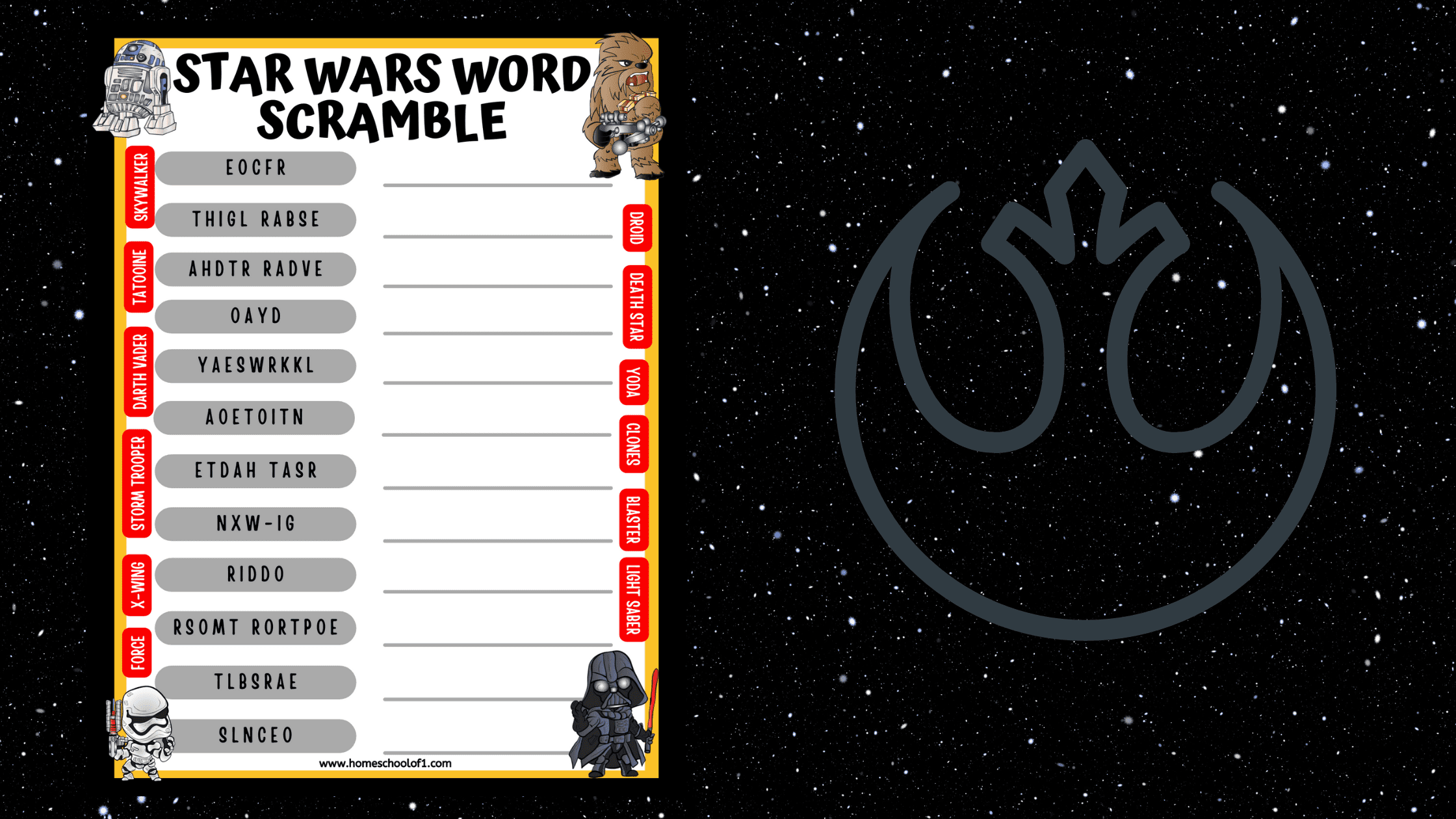 Star Wars Word Scramble (Easy & Hard Versions)