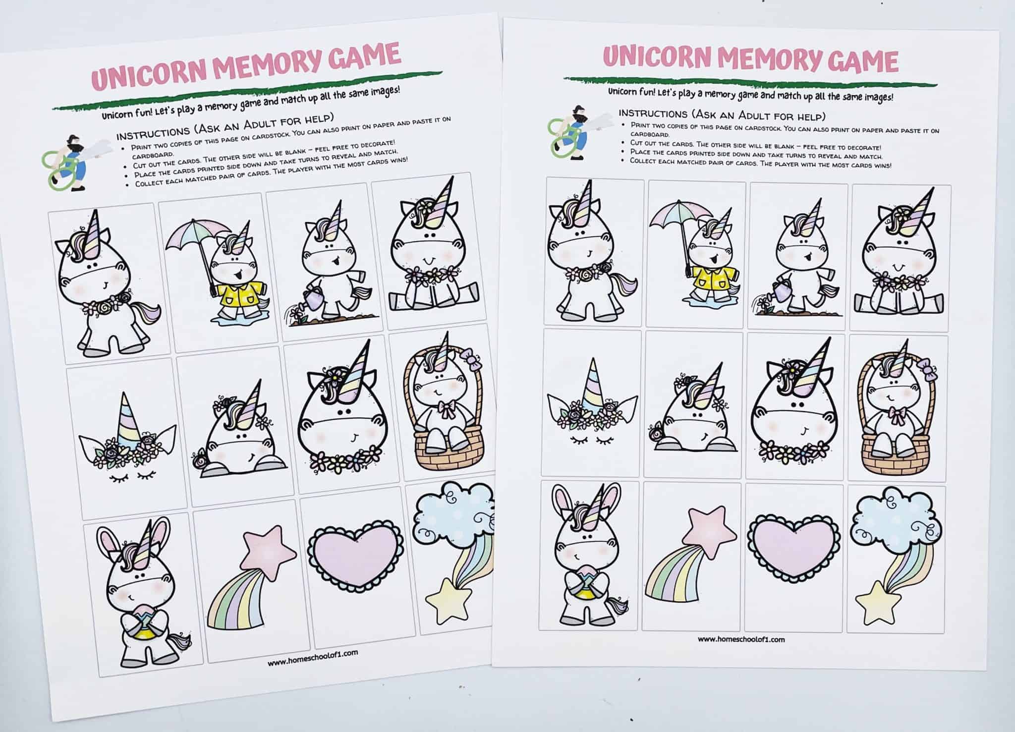 Free Unicorn Memory Game Printable