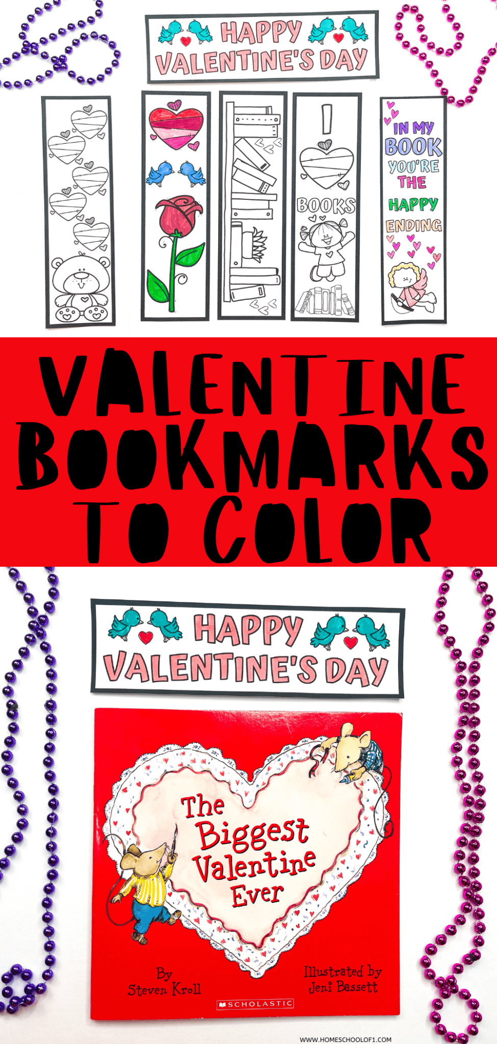 6 Free Printable Valentine Bookmarks to Color