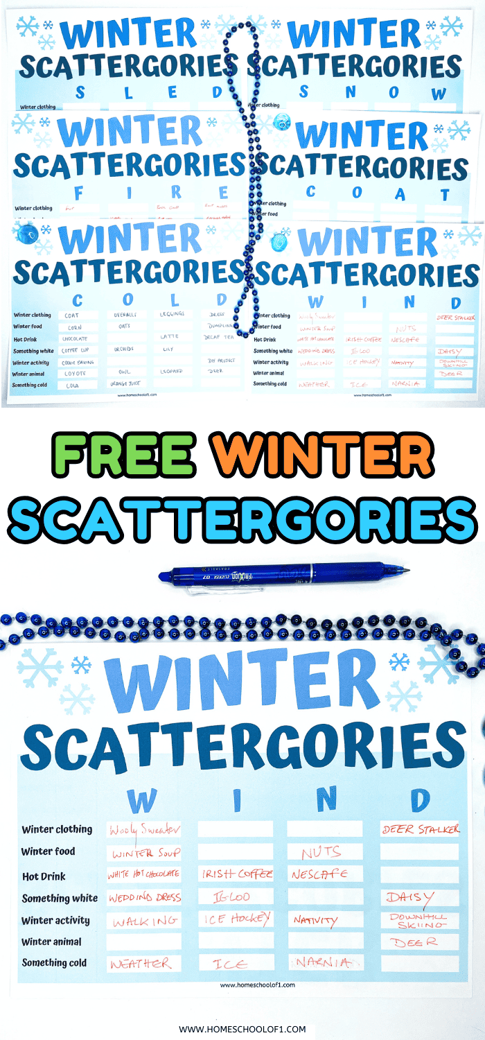 Winter Scattergories Free Printable