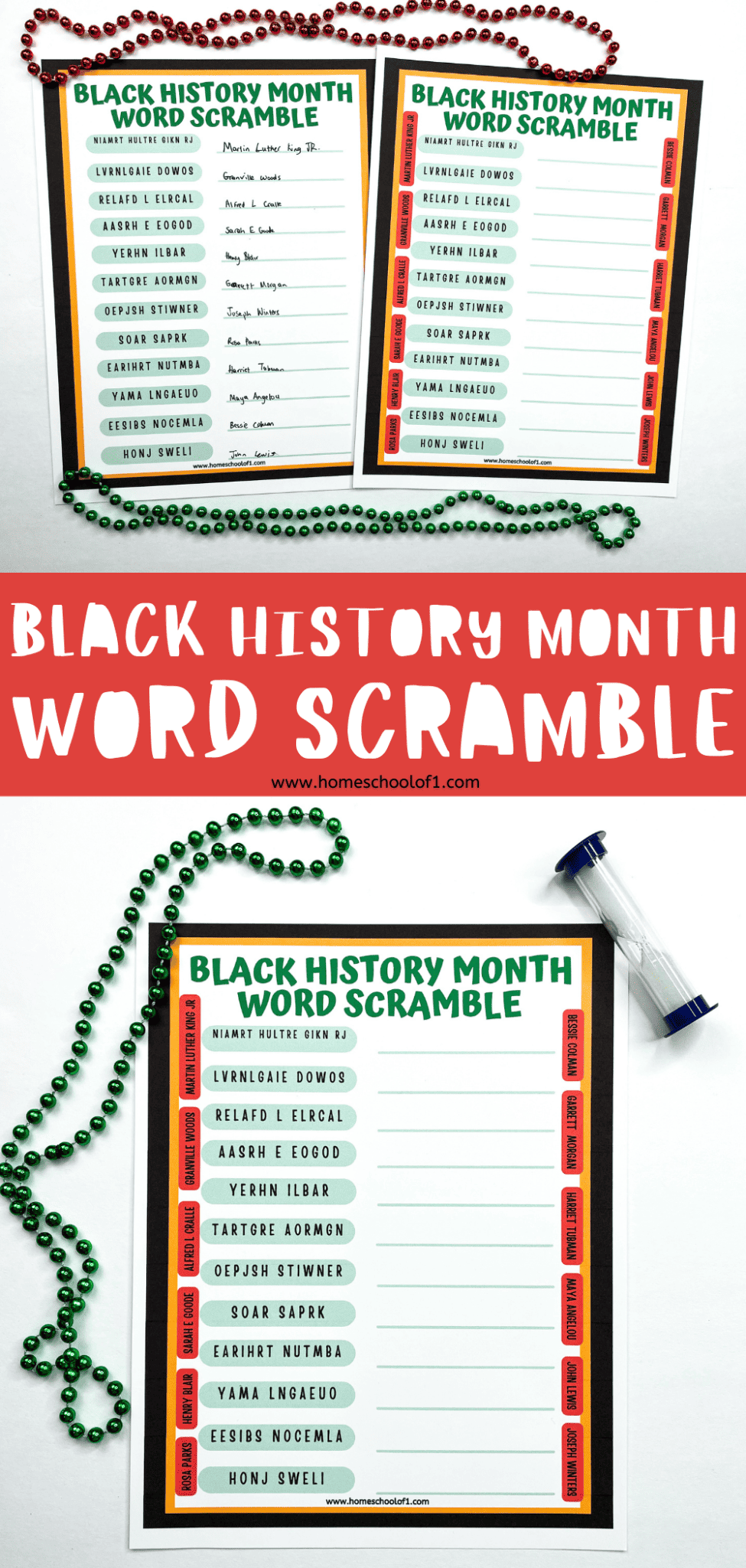 Black History Month Word Scramble (Easy & Hard Versions)
