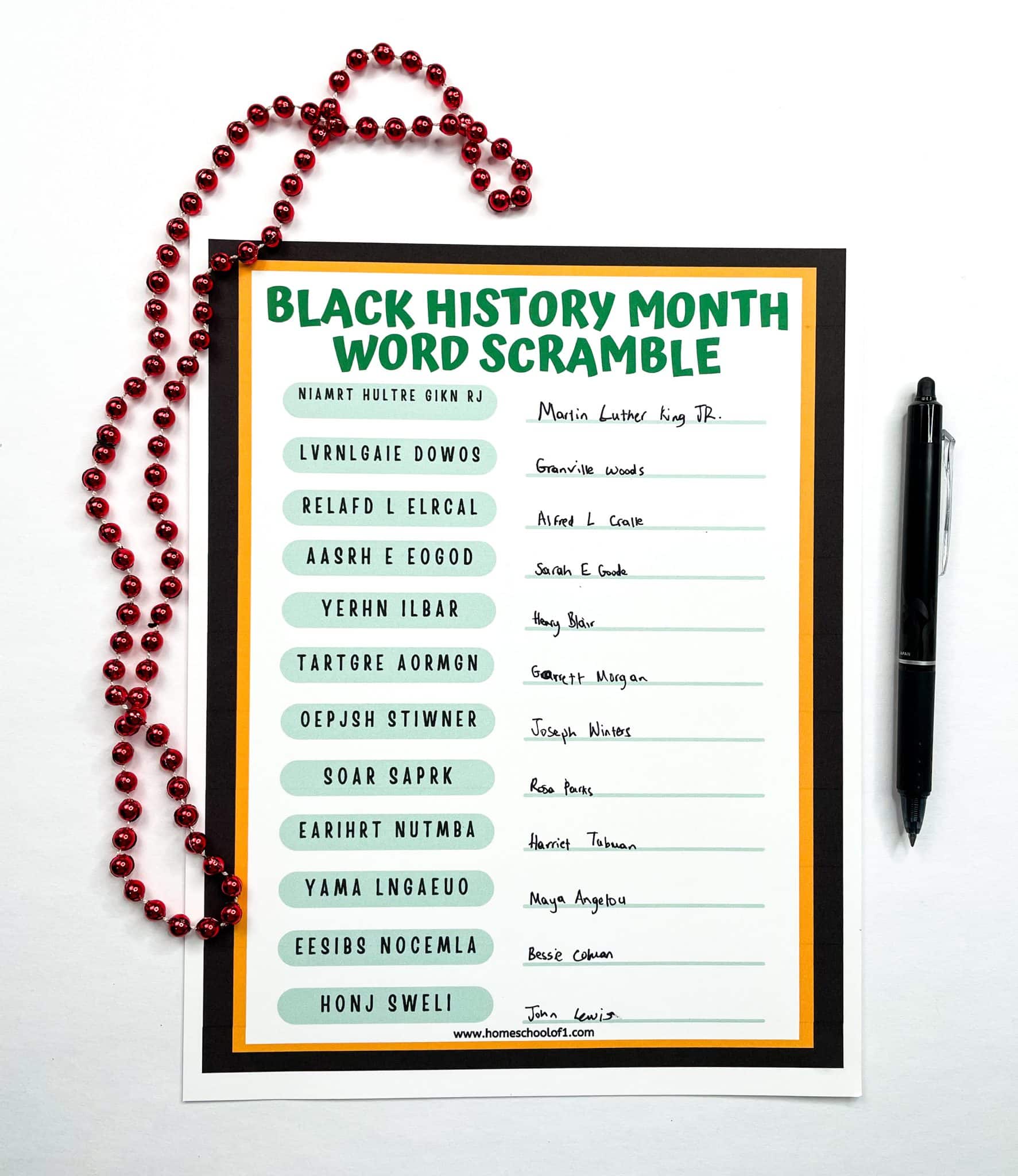 Black History Month Word Scramble Printable