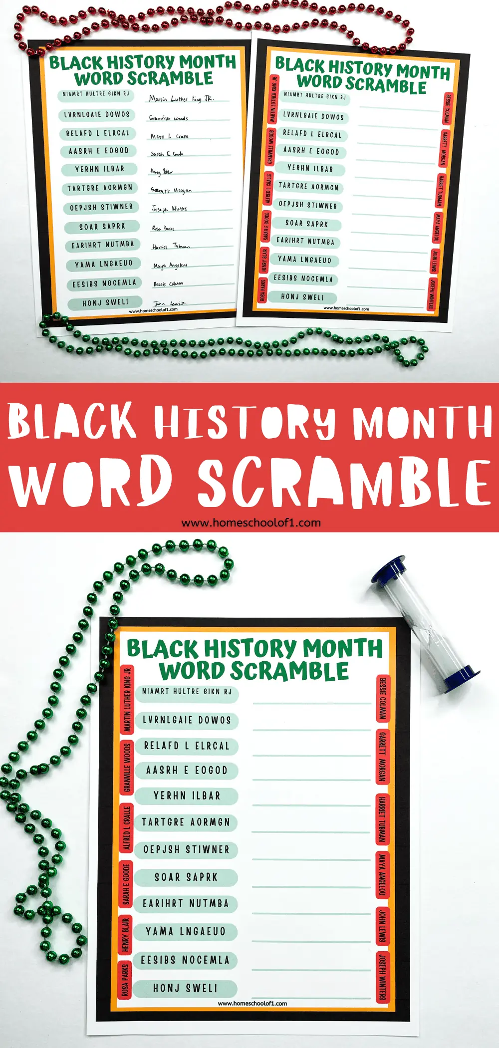 Black History Month Word Scramble (Easy & Hard Versions)