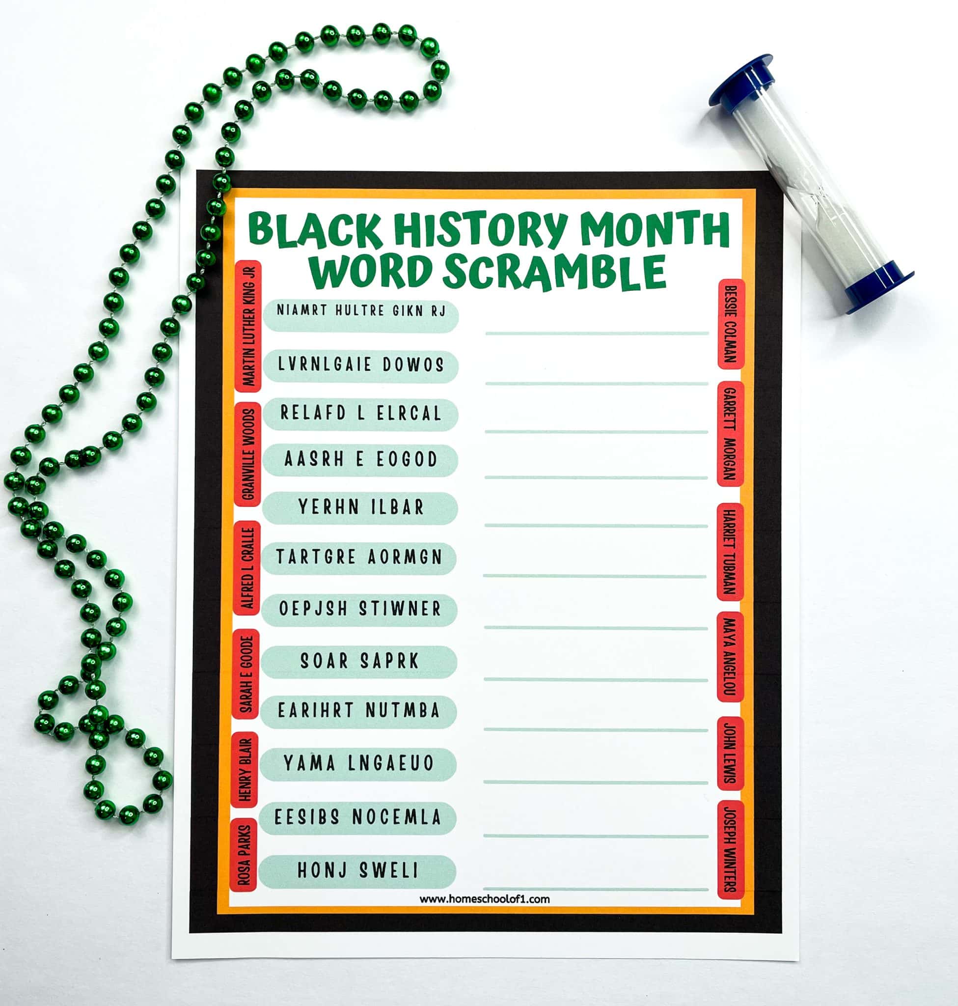 Black History Month Word Scramble (Easy & Hard Versions)