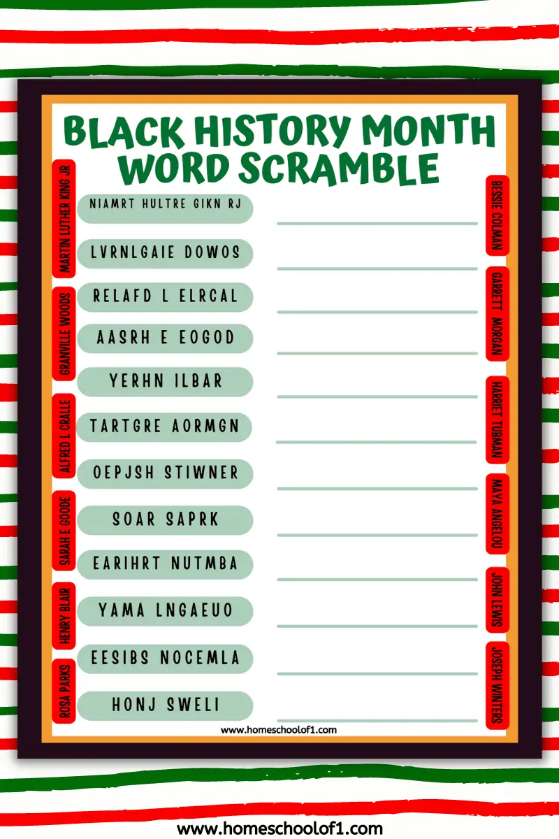 Black History Month Word Scramble easy Hard Versions Black History Month Word Scramble easy Hard Versions