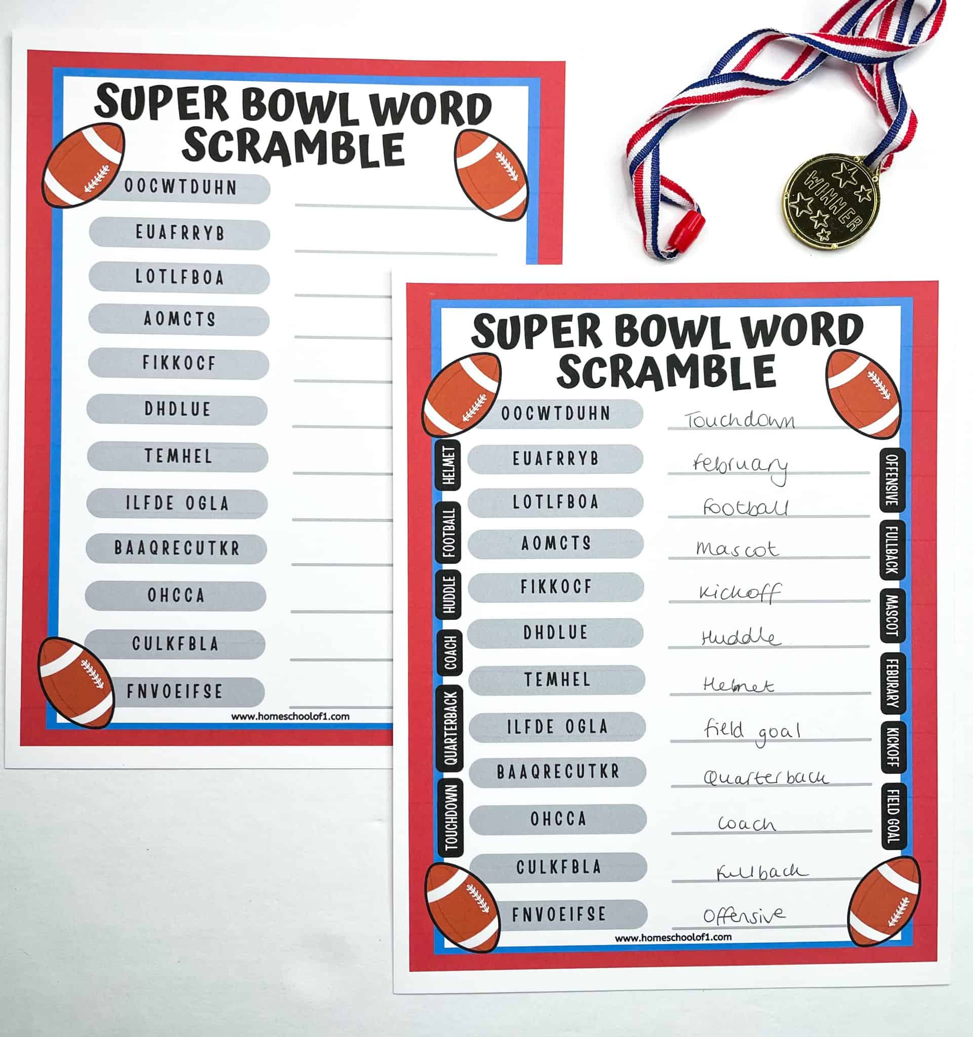 Super Bowl Word Scramble Printable (Easy & Hard Options)
