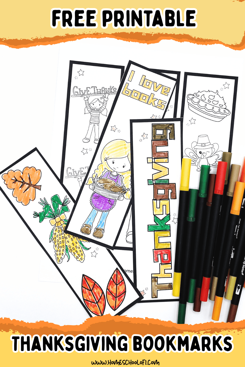 6 Free Thanksgiving Bookmarks to Color