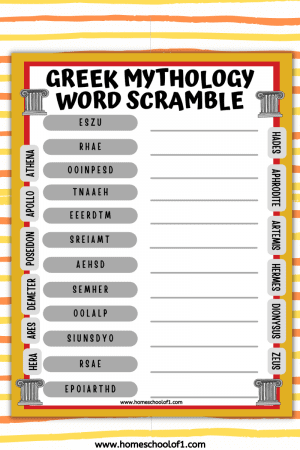 Greek Mythology Word Scramble (easy & hard version)
