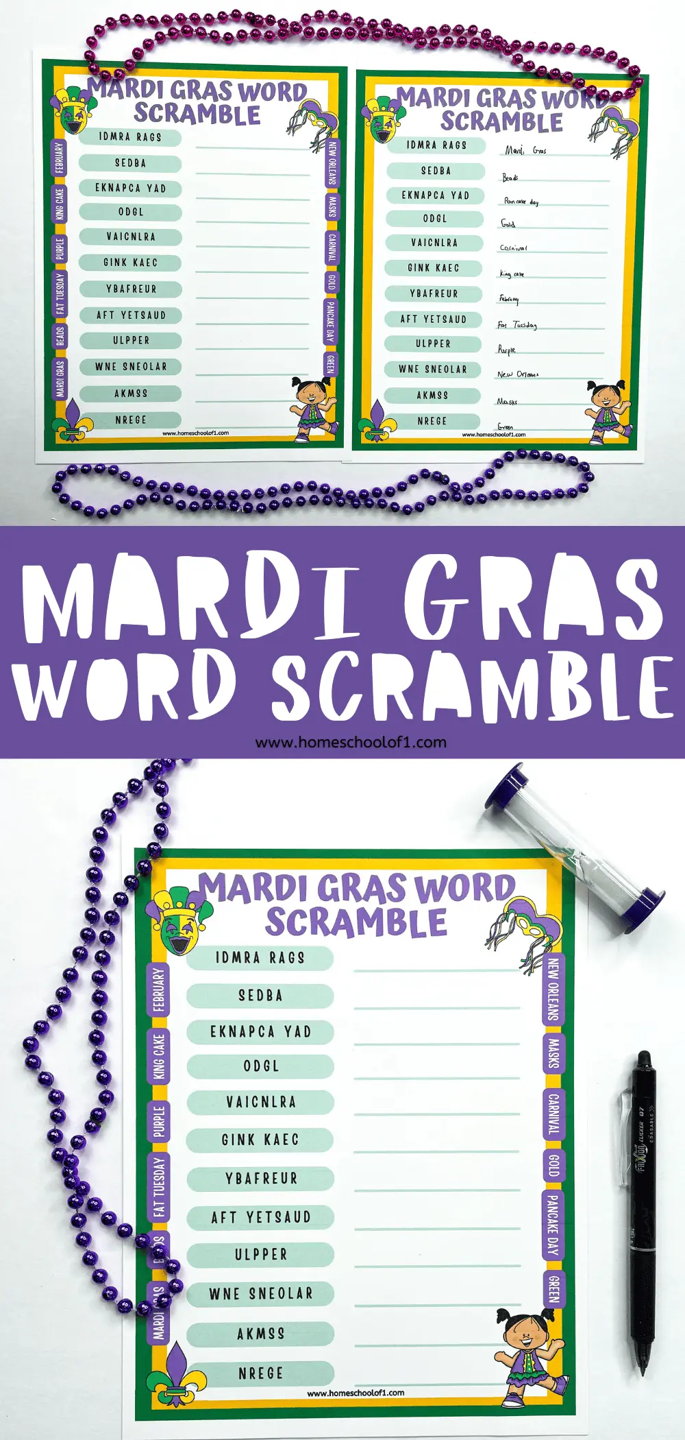 Mardi Gras Word Scramble With Answers (Free Printable)