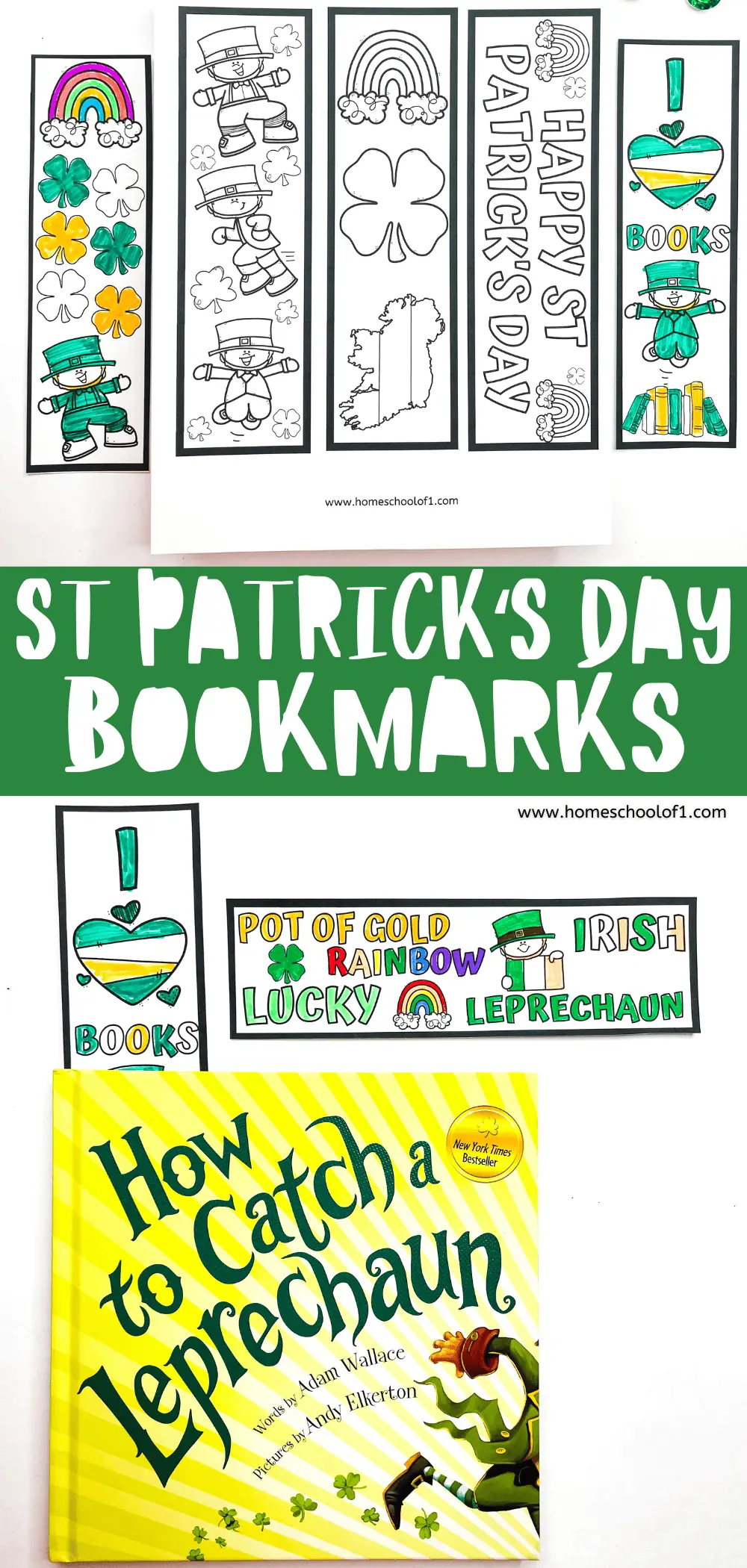 St Patrick's Day Bookmarks to Color (Free Printables)