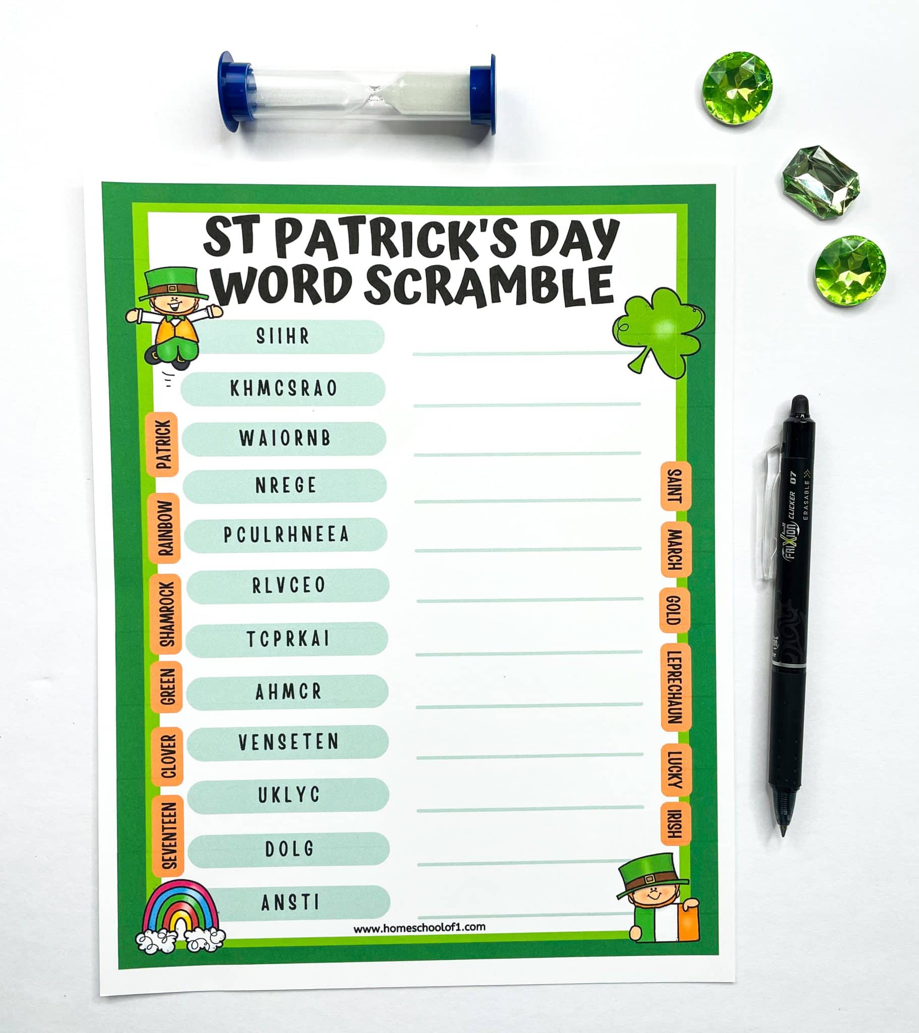 Free St Patrick's Day Word Scramble Printable for Kids