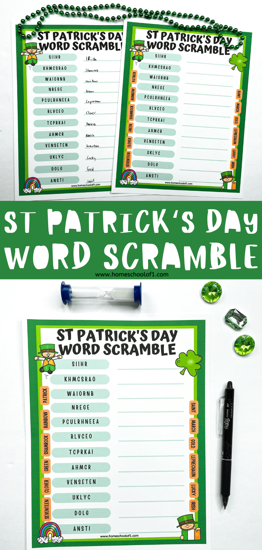 Free St Patrick's Day Word Scramble Printable for Kids