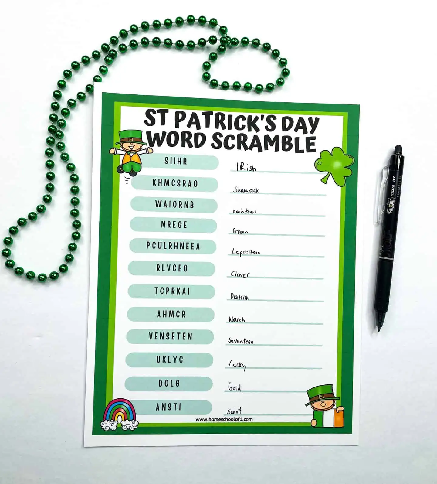 Free St Patrick's Day Word Scramble Printable for Kids