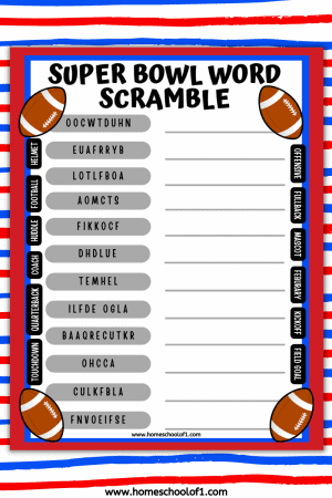 Super Bowl Word Scramble (easy & hard versions)