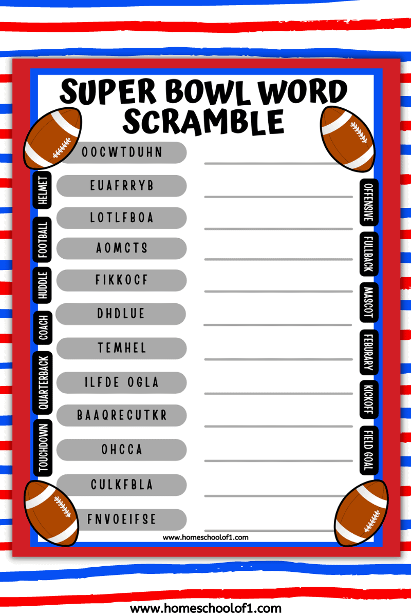 Super Bowl Word Scramble Printable (Easy & Hard Options)