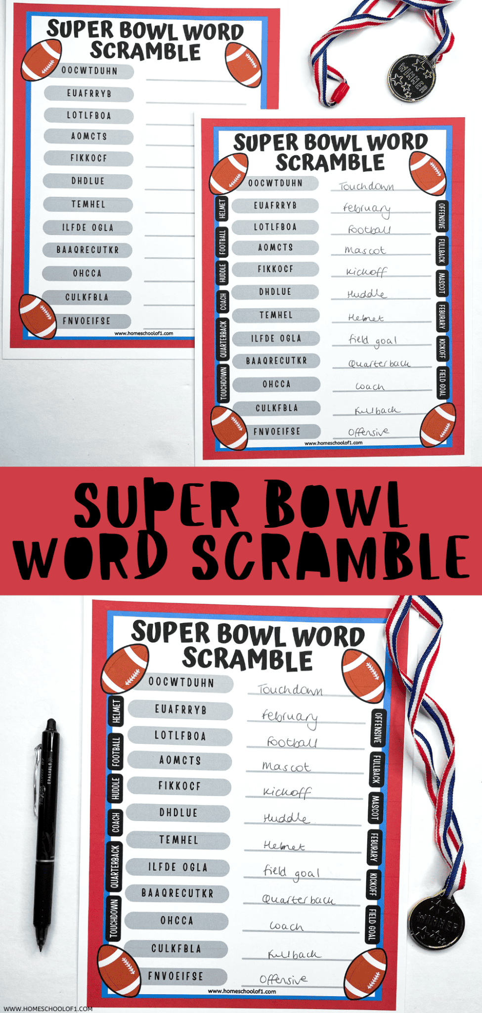 Super Bowl Word Scramble Printable (Easy & Hard Options)