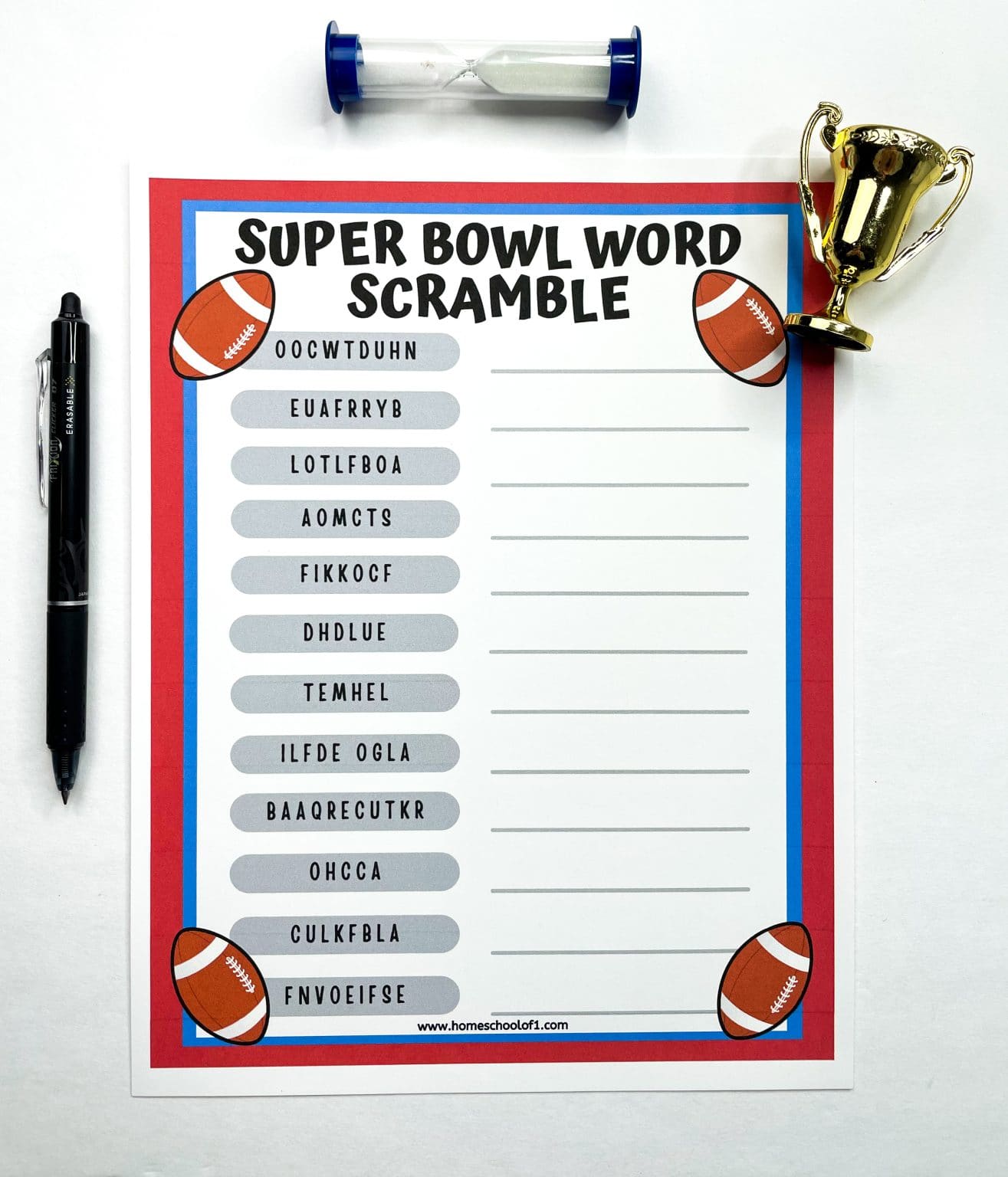 Super Bowl Word Scramble Printable (Easy & Hard Options)