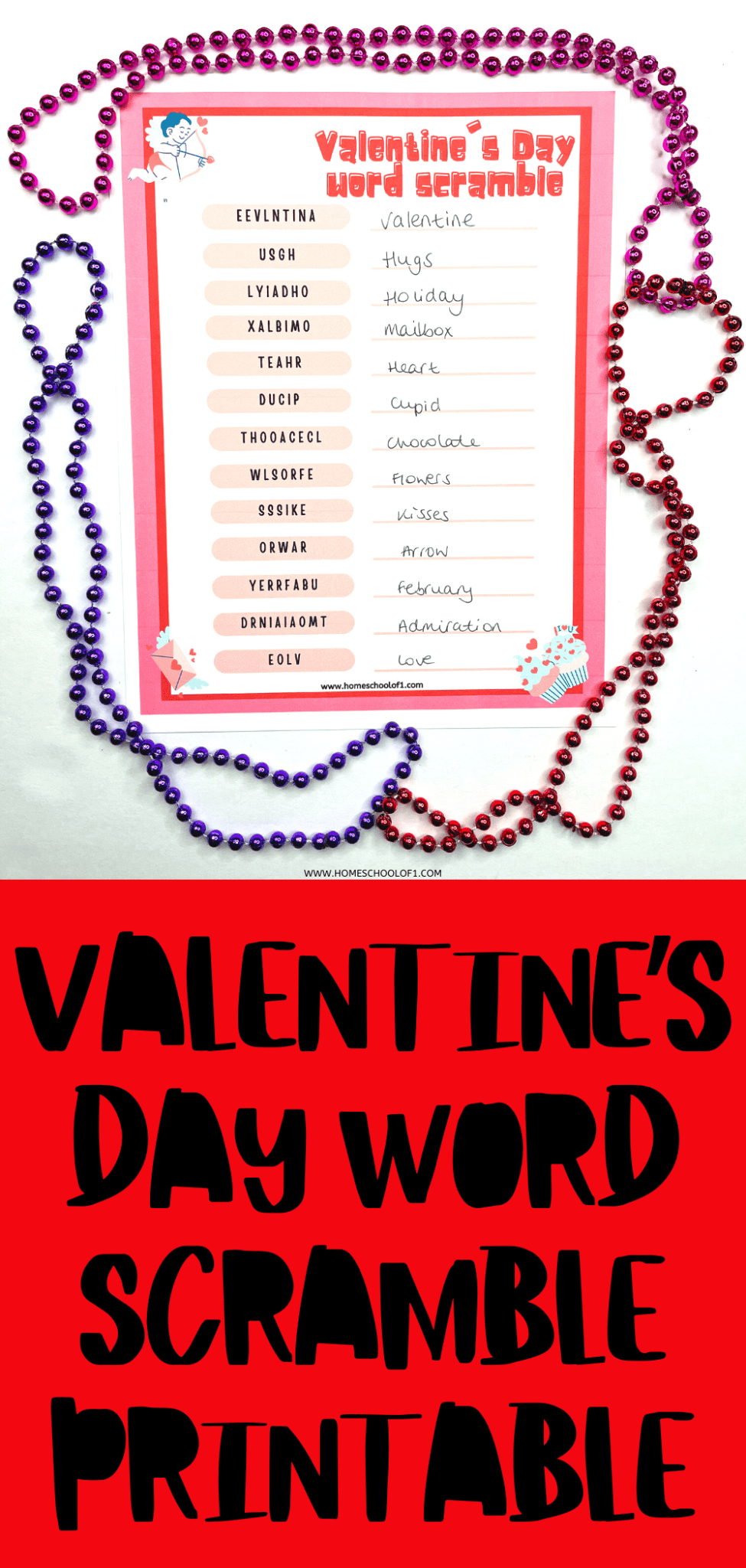 Valentine's Day Word Scramble Free Printable