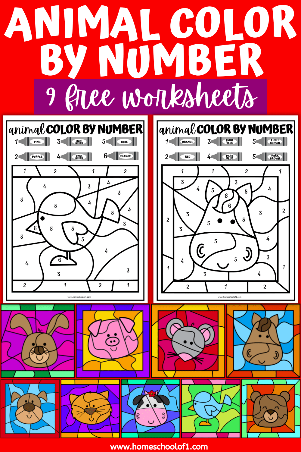 Free Animal Color by Number Printables for Kids