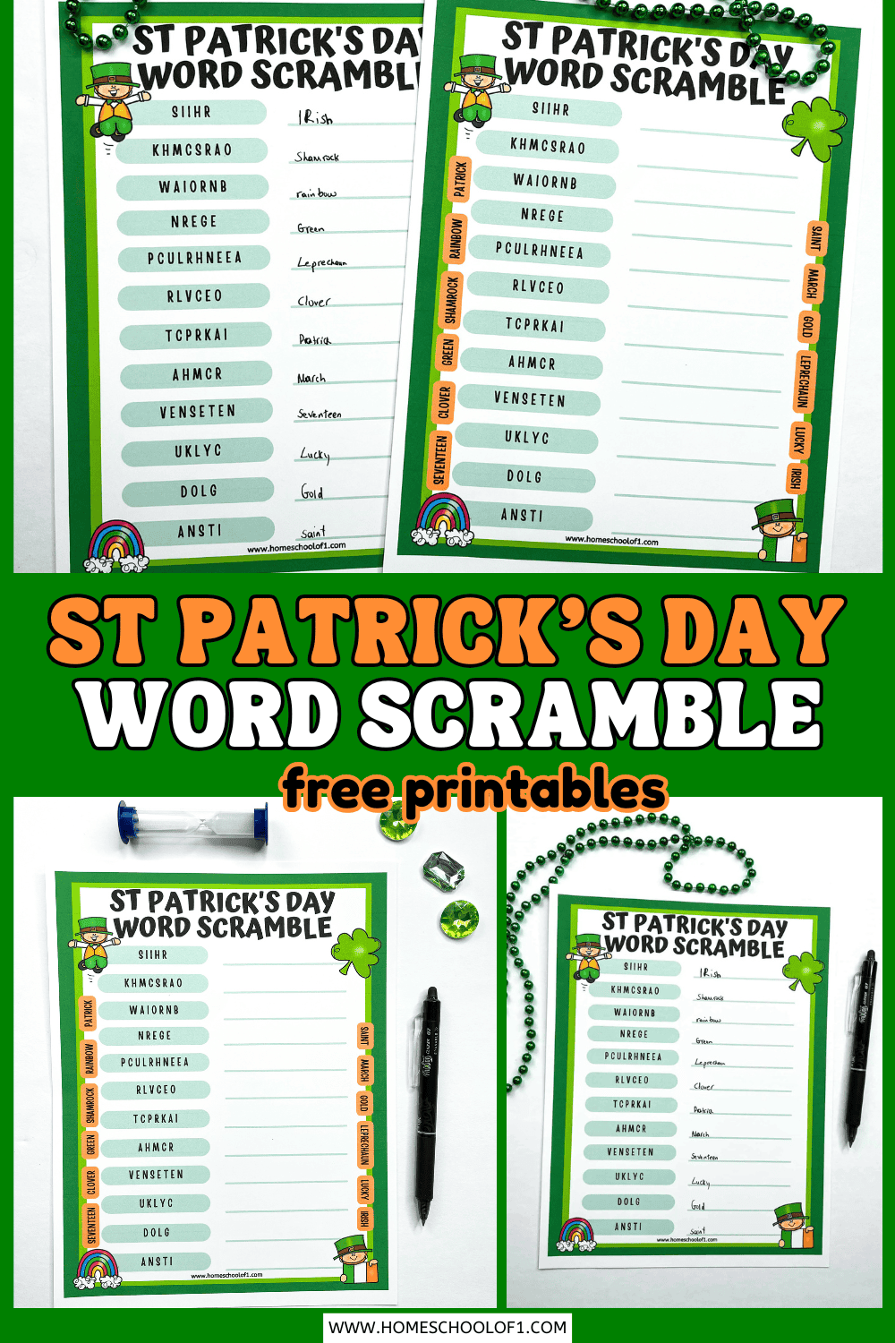Free St Patrick's Day Word Scramble Printable for Kids