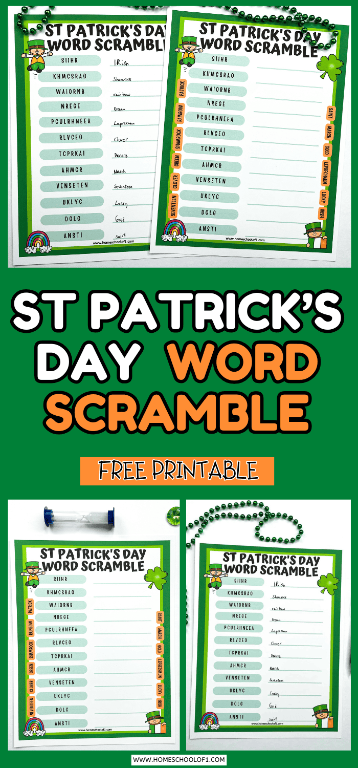 Free St Patrick's Day Word Scramble Printable for Kids