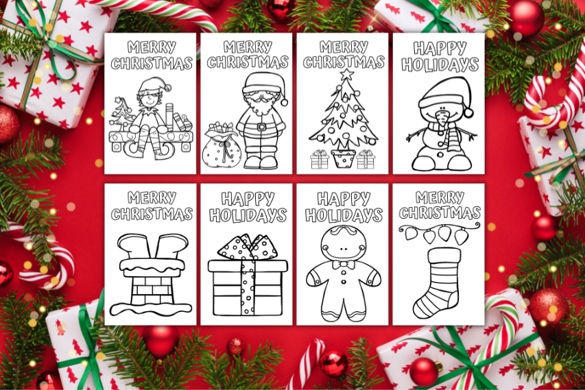 Free Christmas Coloring Cards for Kids