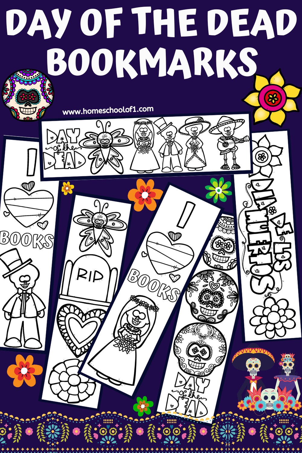 6 Free Day of the Dead Bookmarks Printables
