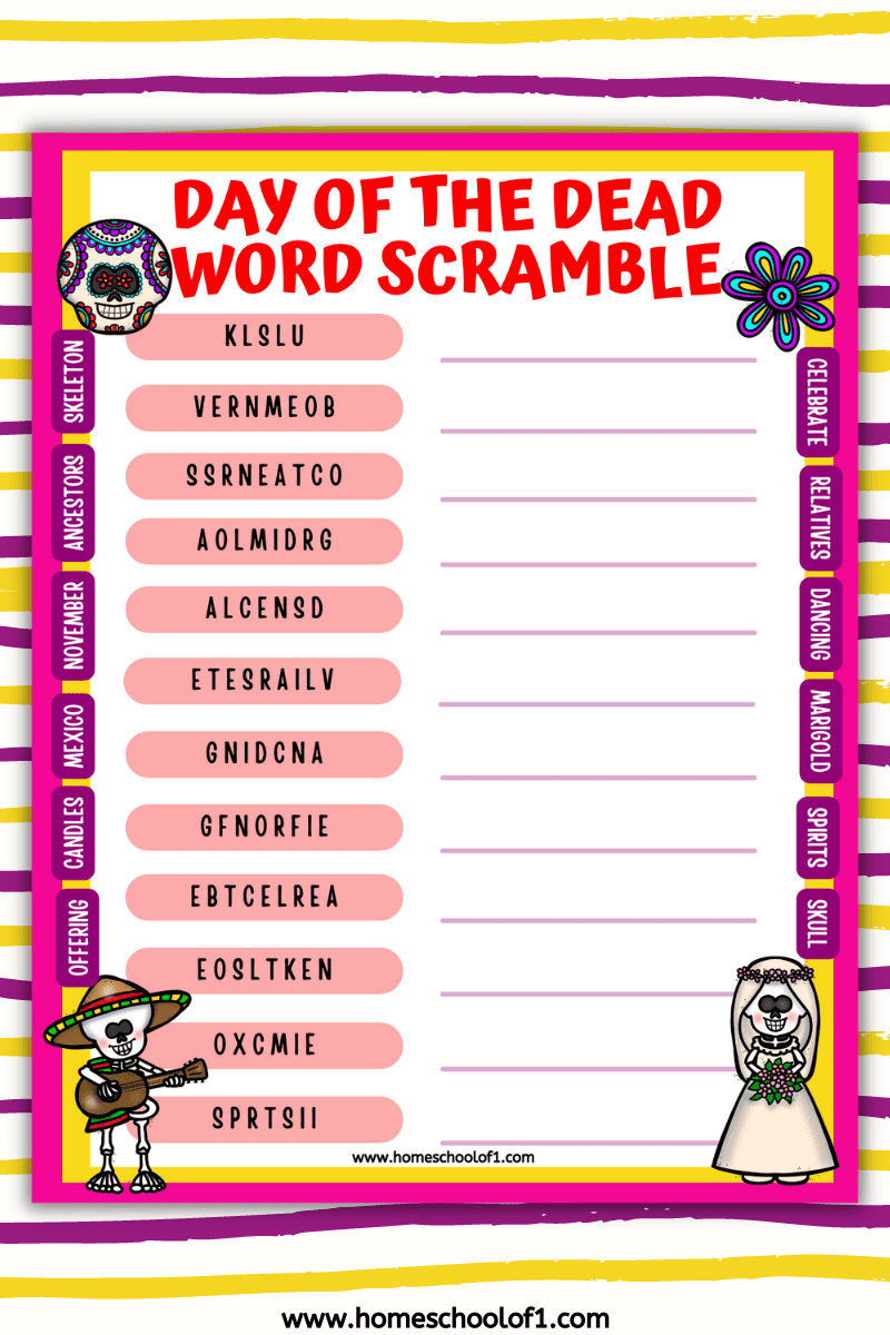 Free Day of the Dead Word Scramble Printable