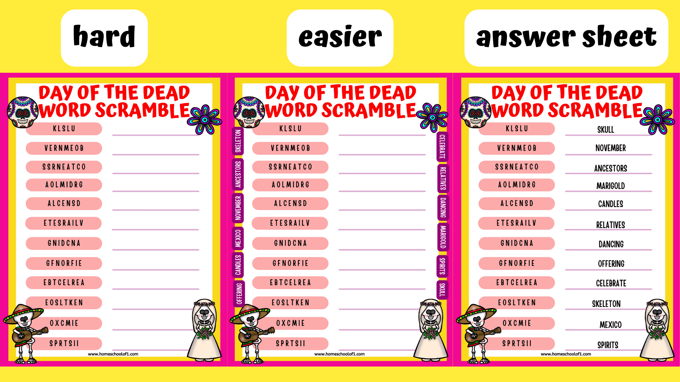 Free Day of the Dead Word Scramble Printable