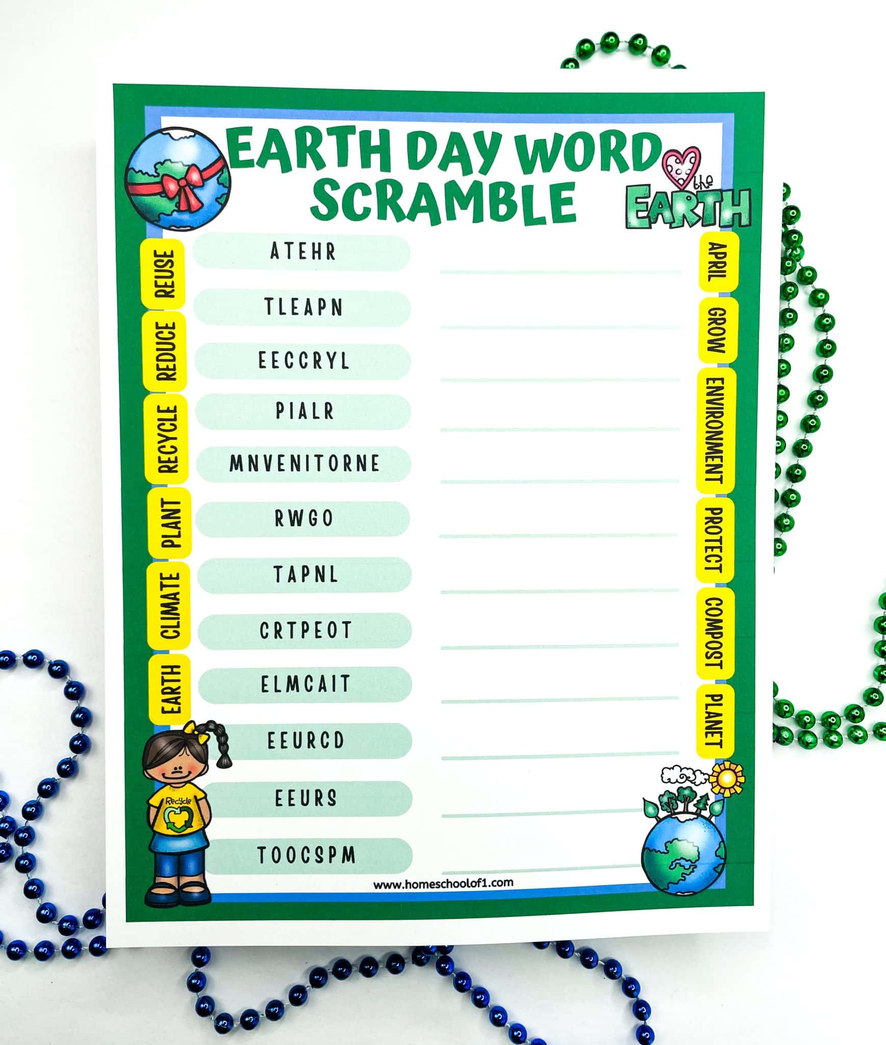 Free Earth Day Word Scramble Printable for Kids