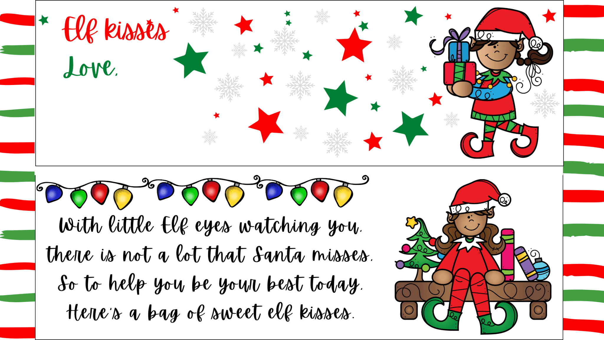 Free Elf Kisses Bag Topper Printable