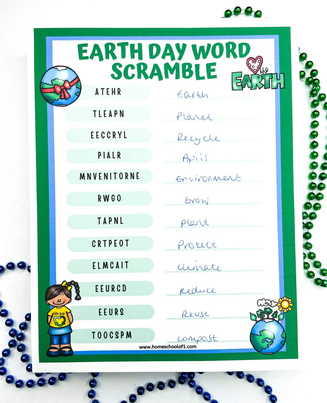 Free Earth Day Word Scramble Printable for Kids