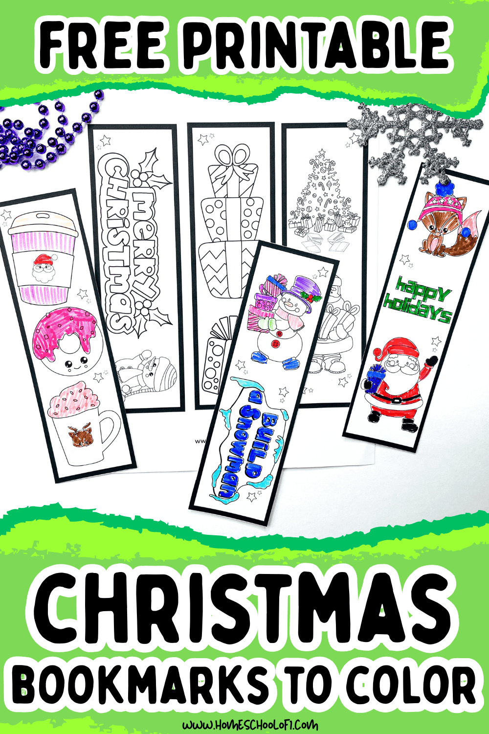Free Printable Christmas Bookmarks to Color for Kids
