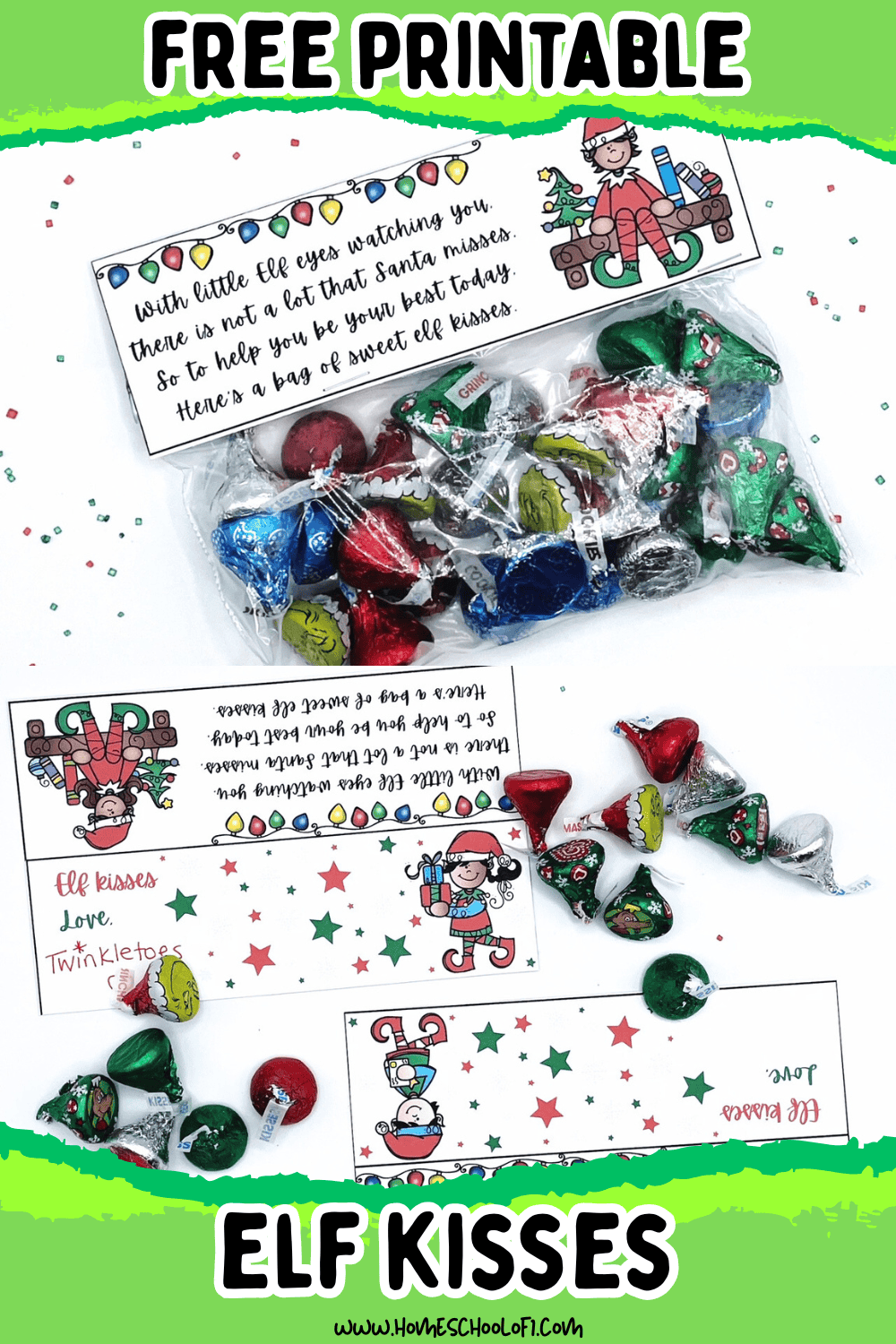 Free Elf Kisses Bag Topper Printable