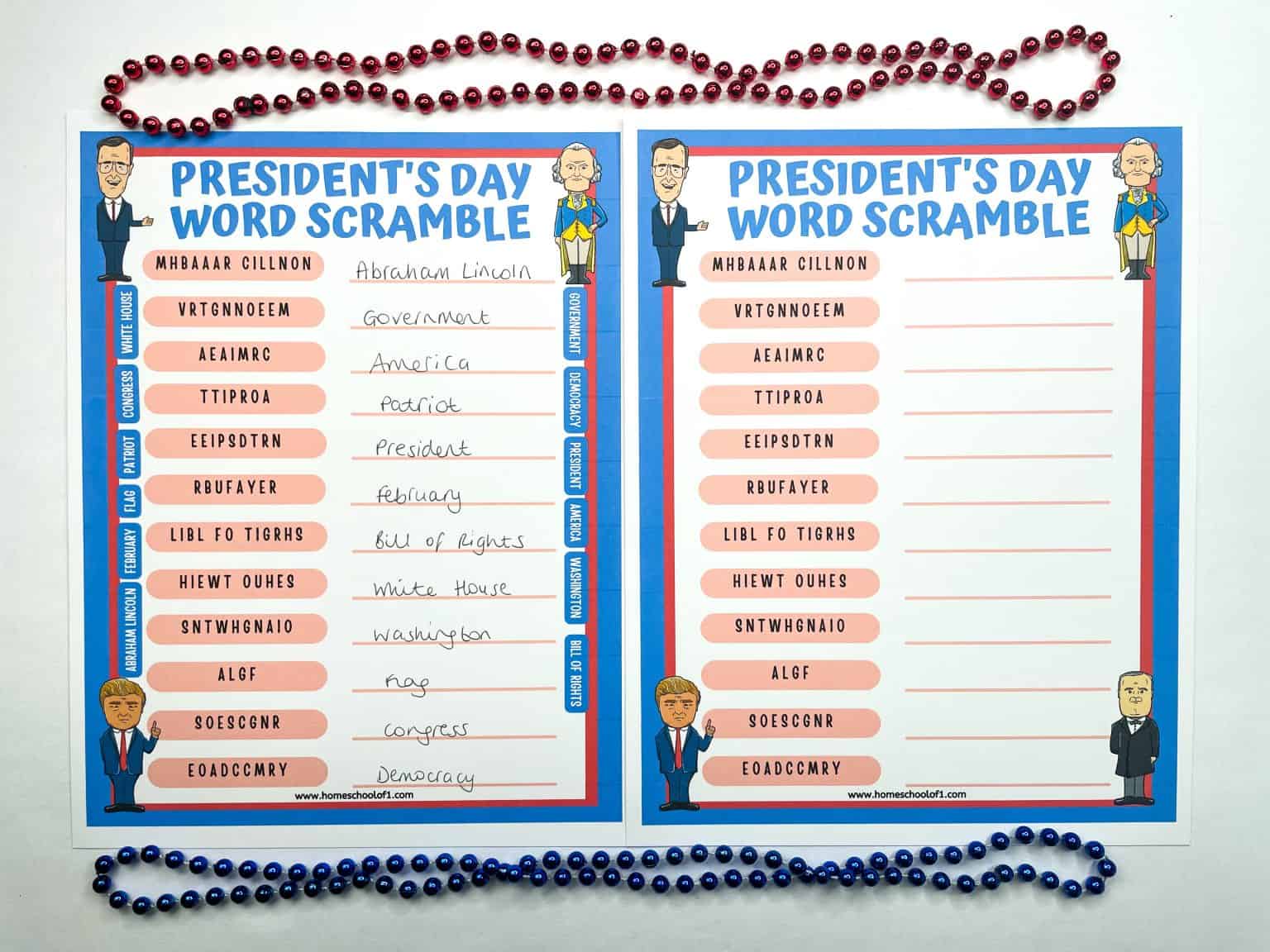Free President's Day Word Scramble Printable For Kids