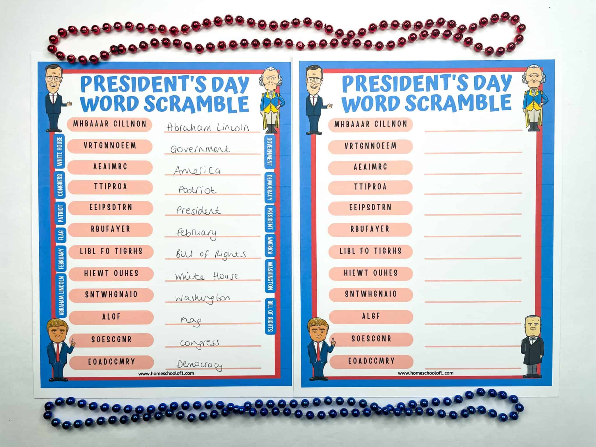 Free President's Day Word Scramble Printable For Kids