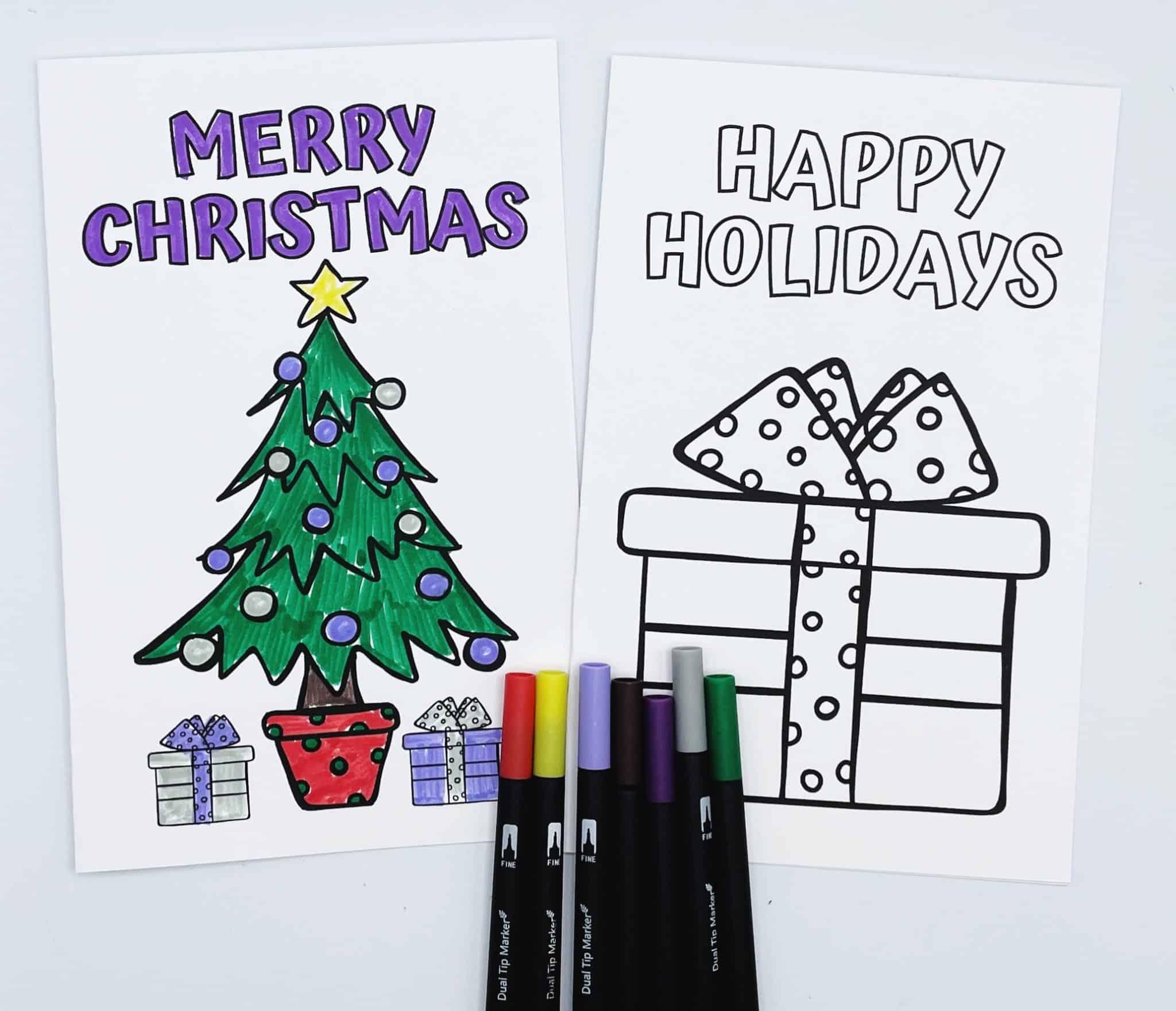 Free Christmas Coloring Cards for Kids