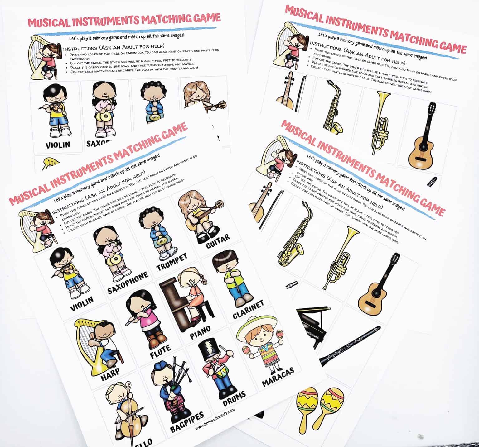 Free Musical Instrument Matching Game Printable